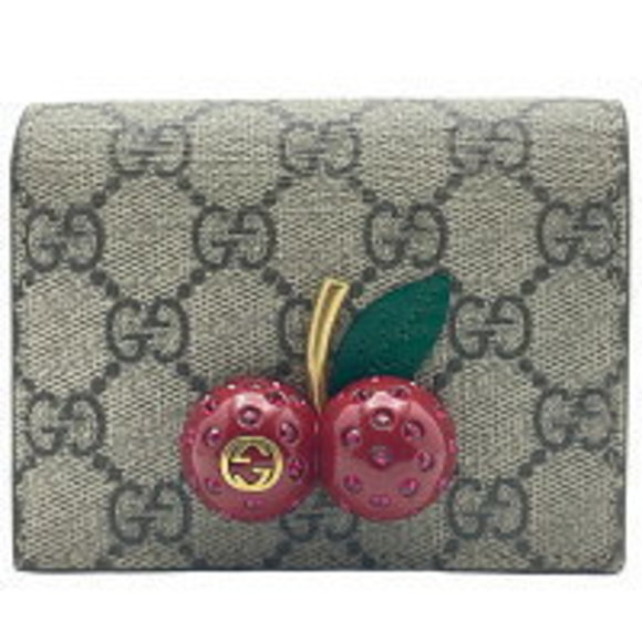 Gucci | Bags | Gucci Cherry Gg Supreme Wallet Bifold Red Hibiscus Beige ...
